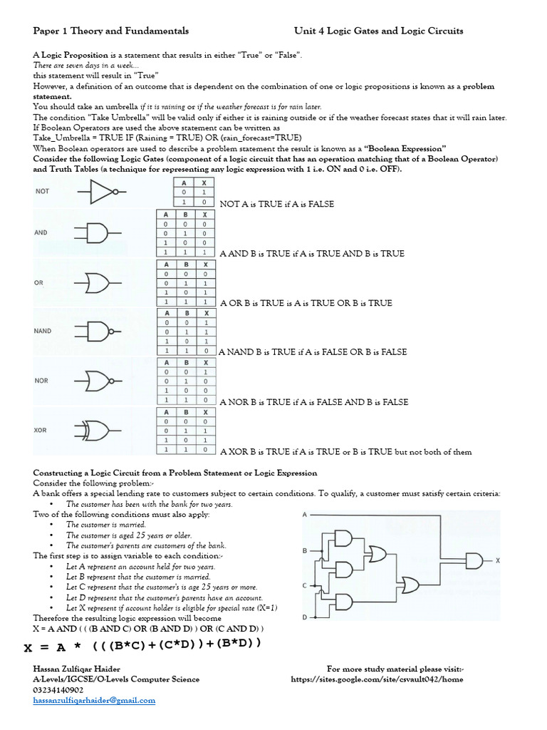 Logic Gates for A-Level Students | PDF | Truth | Logic Gate