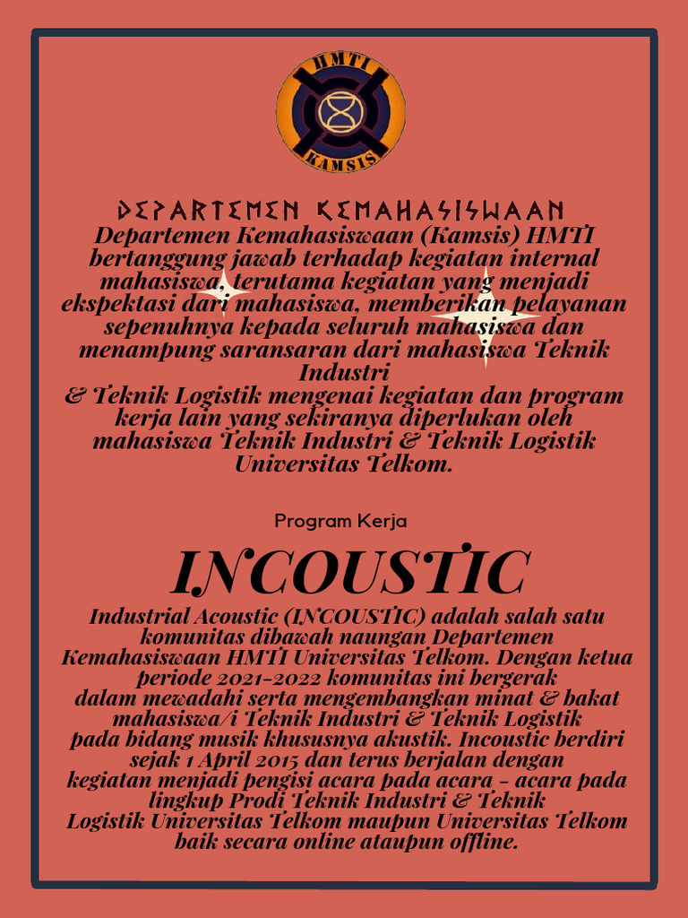 Program Kerja INCOUSTIC HMTI 2021-2022 | PDF
