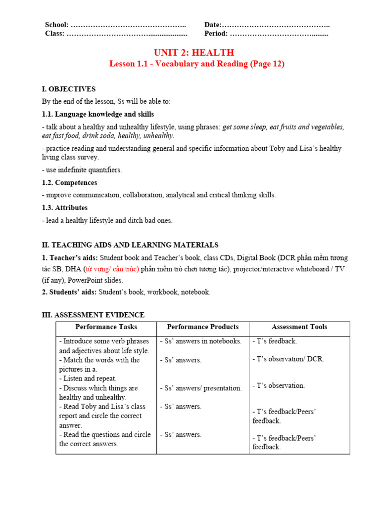 UNIT 2 - LESSON 1 - PART 1 - Vocabulary and Reading | PDF