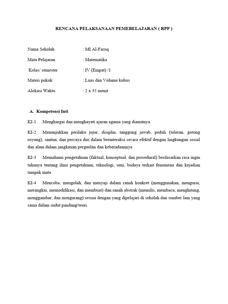 Rencana Pelaksanaan Pemebelajaran MTK Firyal Khoiroh Nabihah 2108107077 Pgmi 4C | PDF