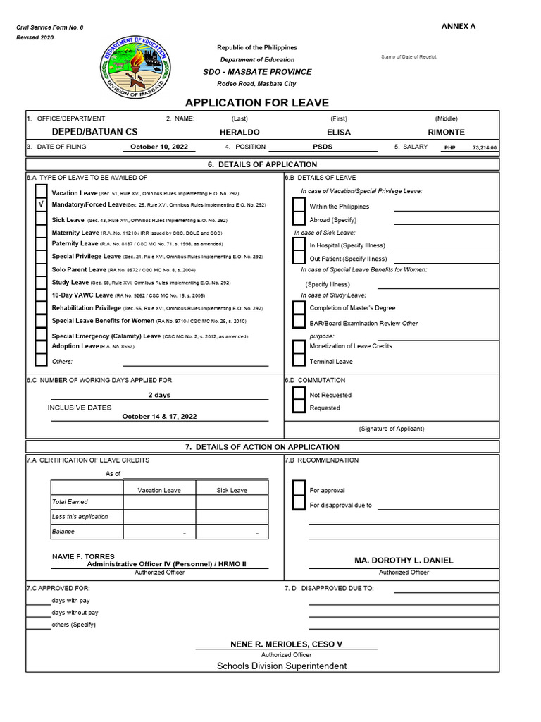 New Form 6 Leave Form | PDF