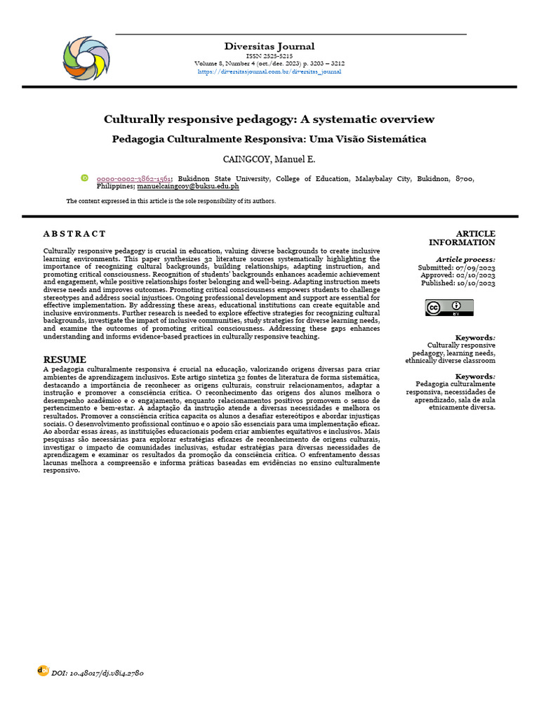 Culturally Responsive Pedagogy Overview | PDF