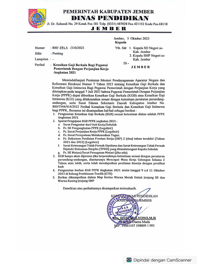 Edaran KGB PPPK Angkatan 2021 | PDF