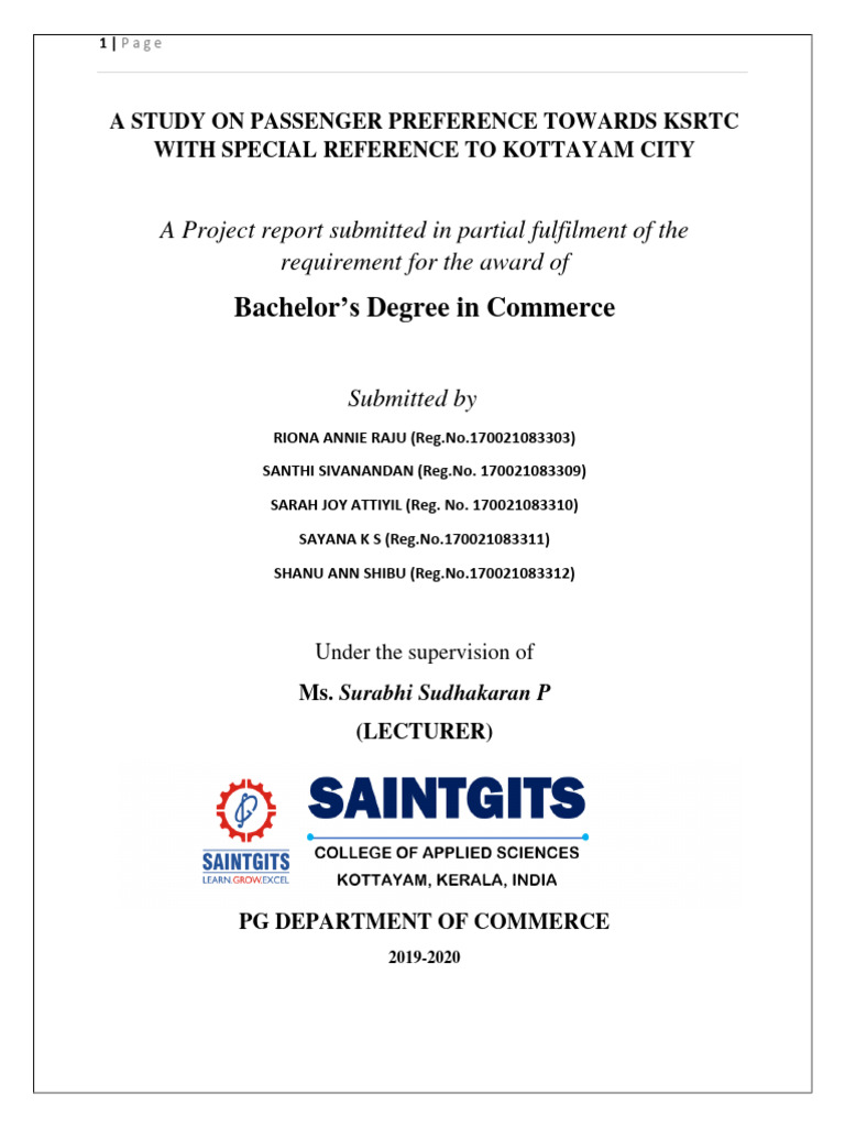 A STUDY ON PASSENGER PREFERENCE TOWARDS KSRTC WITH SPECIAL REFERENCE TO KOTTAYAM CITY (Final ...