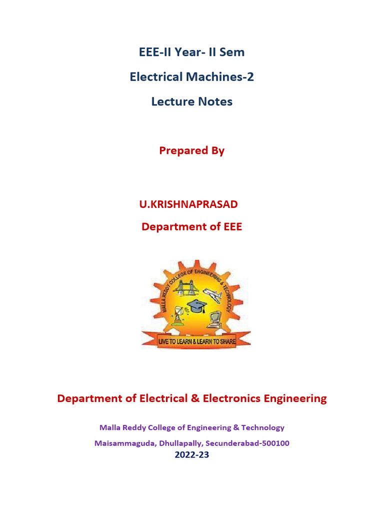 Electrical Machines II | PDF | Electric Motor | Magnetic Field