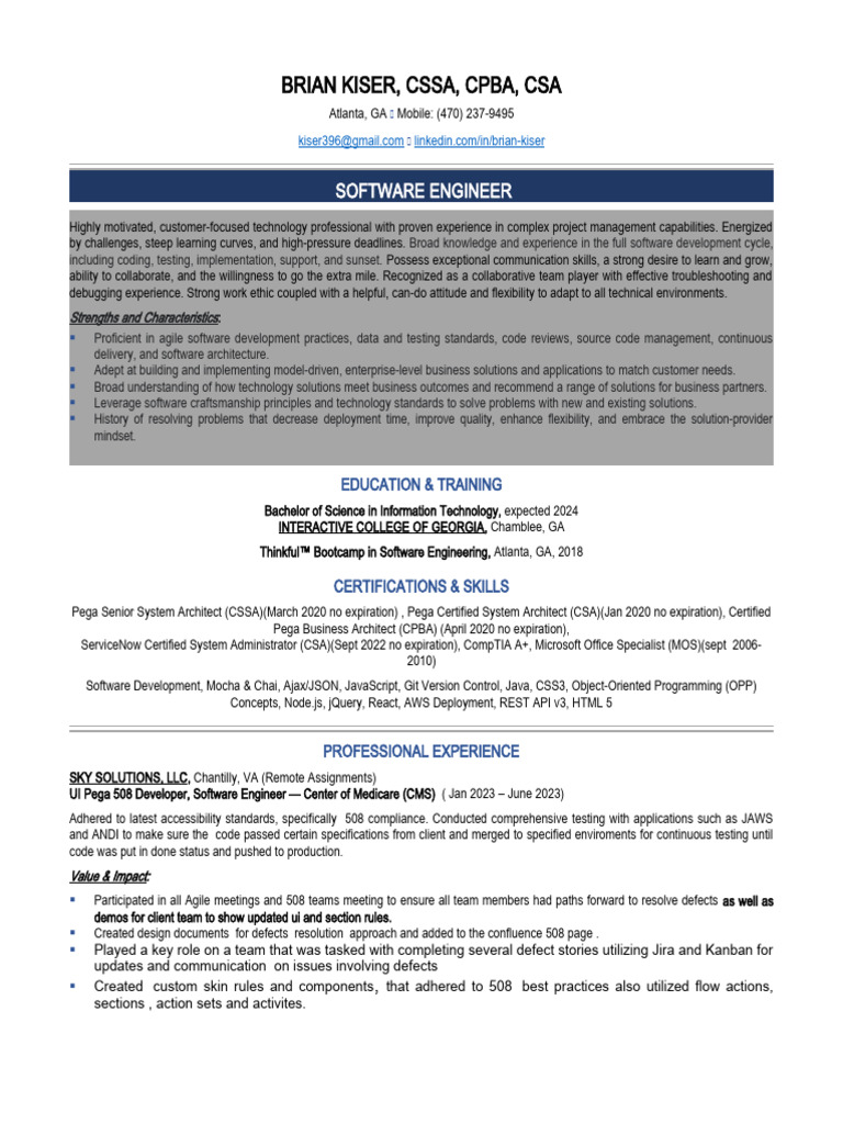 Kiser, Brian - Resume Updated | PDF | Databases | Agile Software Development