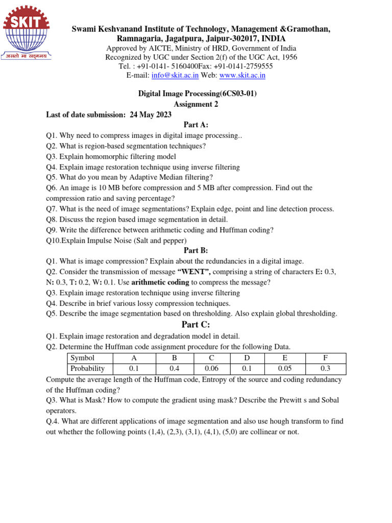 Digital Image Processing Assignment Guide | PDF | Data Compression | Image Segmentation