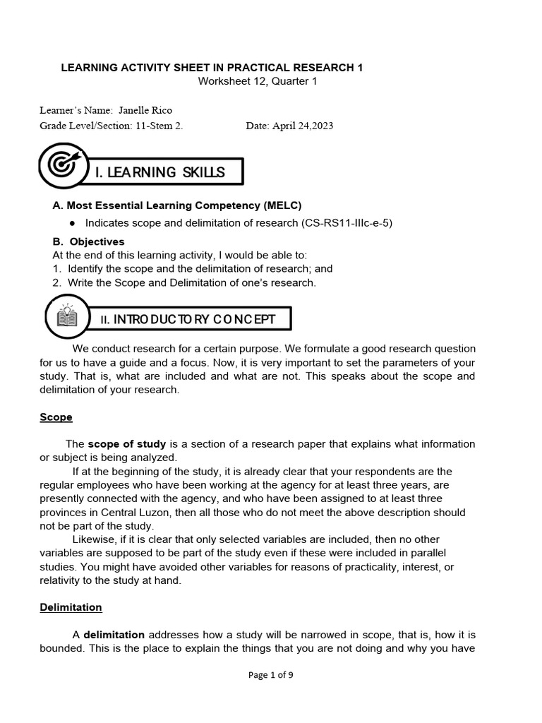 Scope and Delimitation in Research | PDF | Reading Comprehension ...