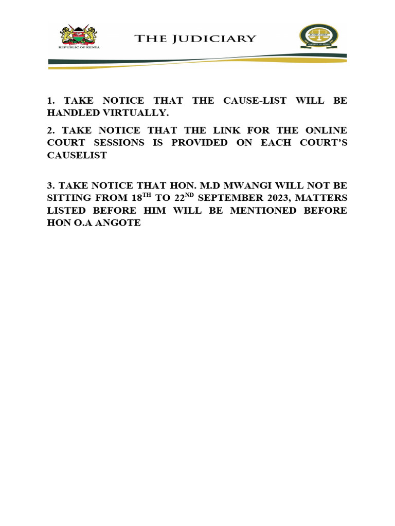 Milimani Elc 18TH - 22ND September 2023 | PDF