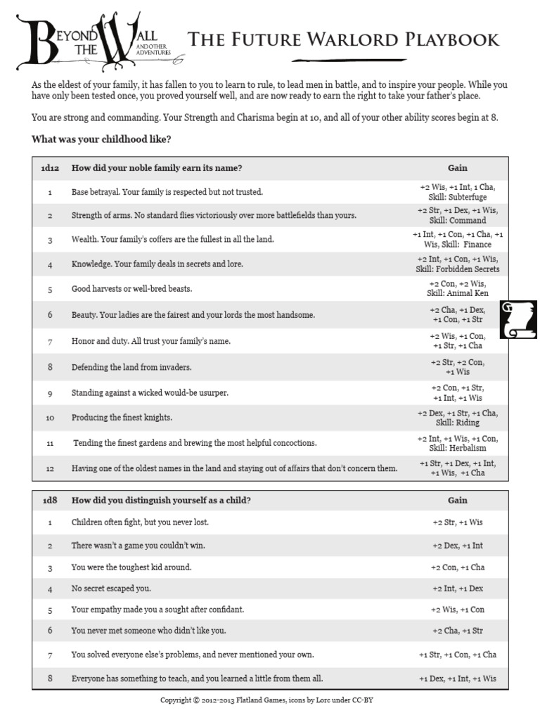 Beyond The Wall Playbook - The Future Warlord | PDF