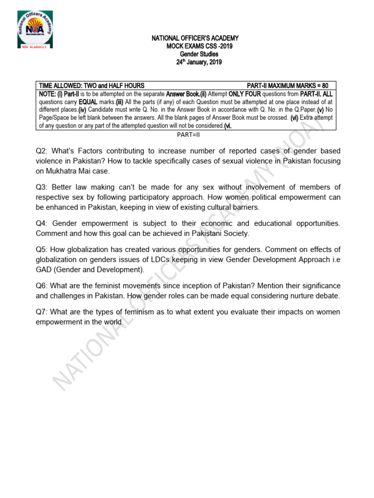 CSS Mock Exam Papers Overview | PDF