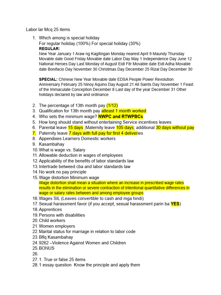 Labor Lar MCQ 25 Items-1 | PDF | Employment | Labour Law