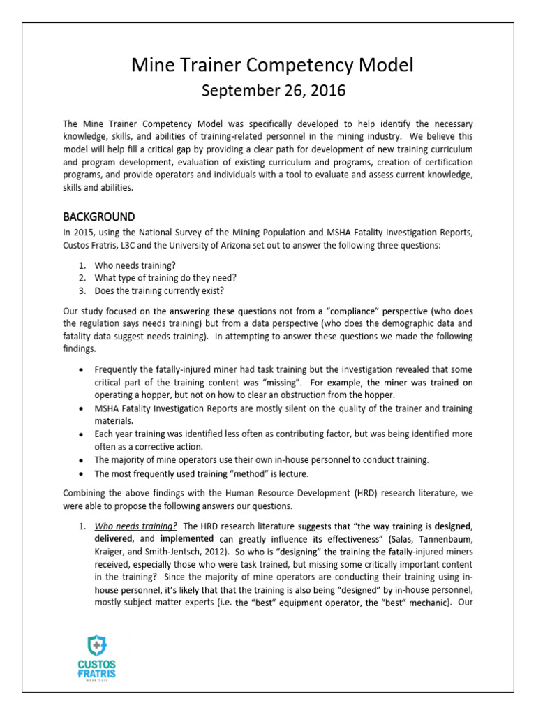 Mine Trainer Competency Model | PDF | Business
