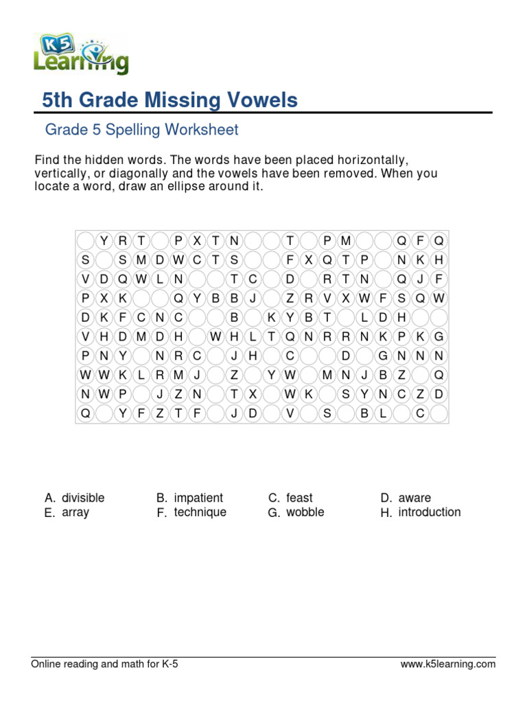 Grade 5 Missing Vowels 3 | PDF | Language Arts & Discipline