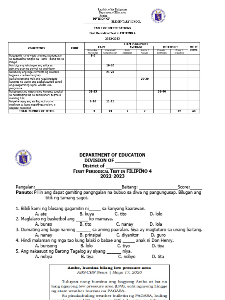 PT Filipino-4 q1 | PDF