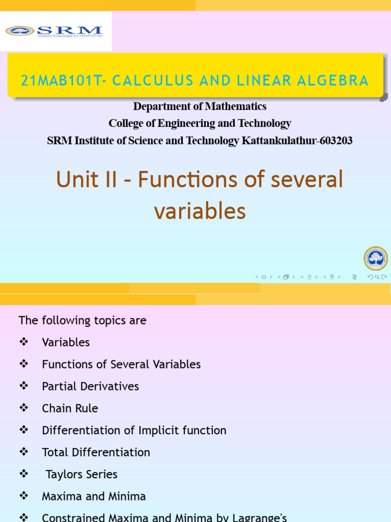 Unit-II. 21mab101t - Calculus and Linear Algebra 2023-2024pptx | PDF | Derivative | Variable ...