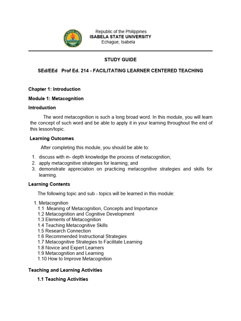 FACILITATING LEARNER Module 1 | PDF | Metacognition | Learning