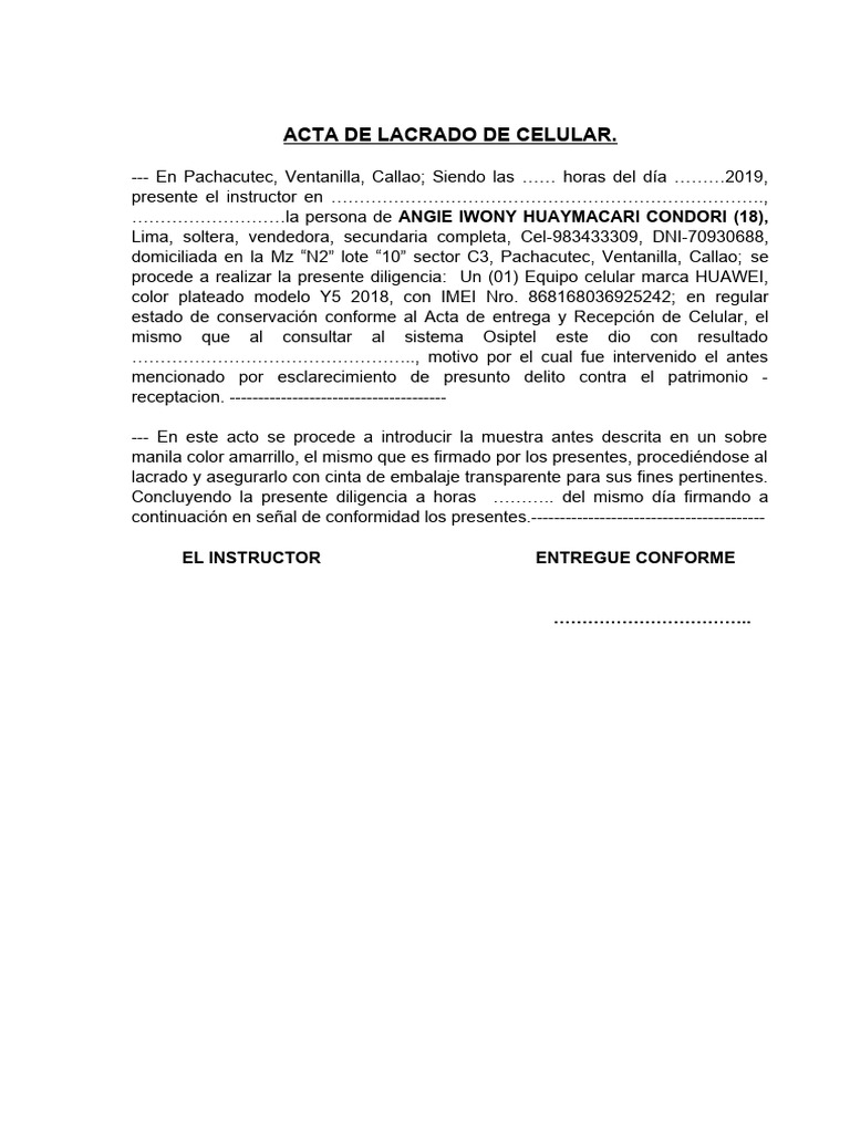 Acta de Lacrado de Celular | PDF