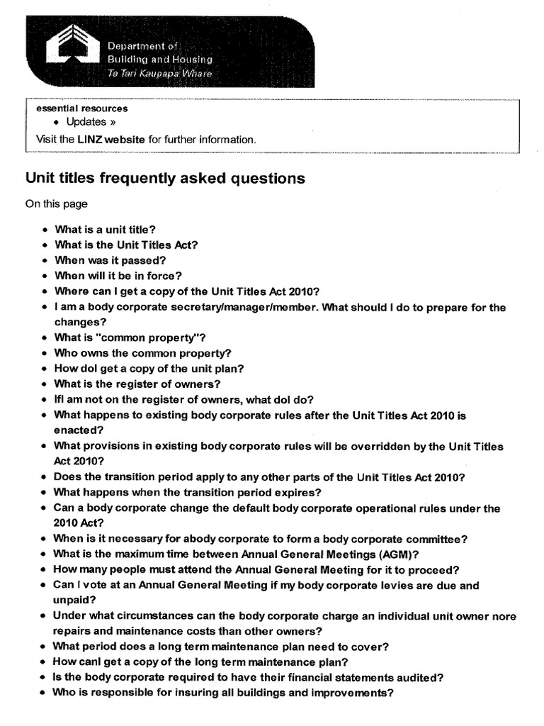 Unit Titles Faqs | PDF