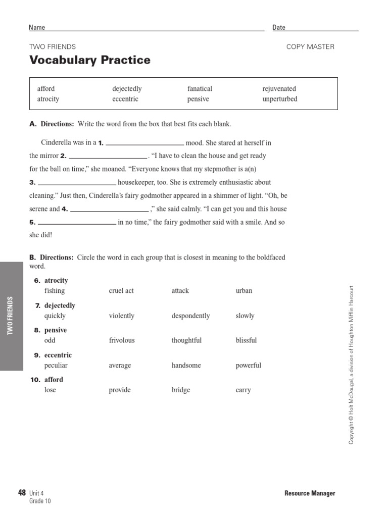 Two Friends Vocab Worksheet Reg | PDF