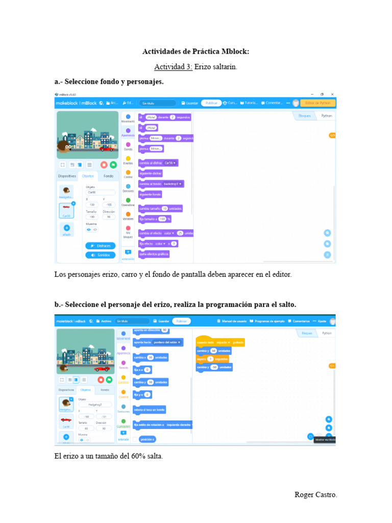 Actividades de Práctica 3 Mblock Juego Erizo | PDF