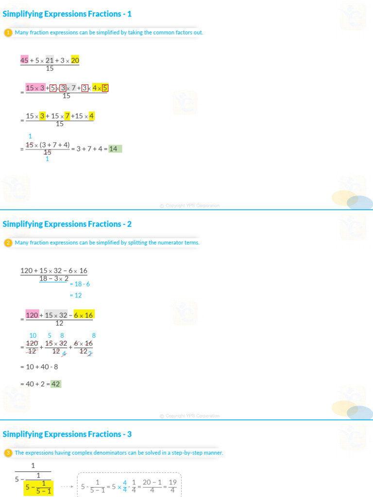 Simplifying Expressions Fractions Summary | PDF Simplifying Expressions Fractions Summary | PDF