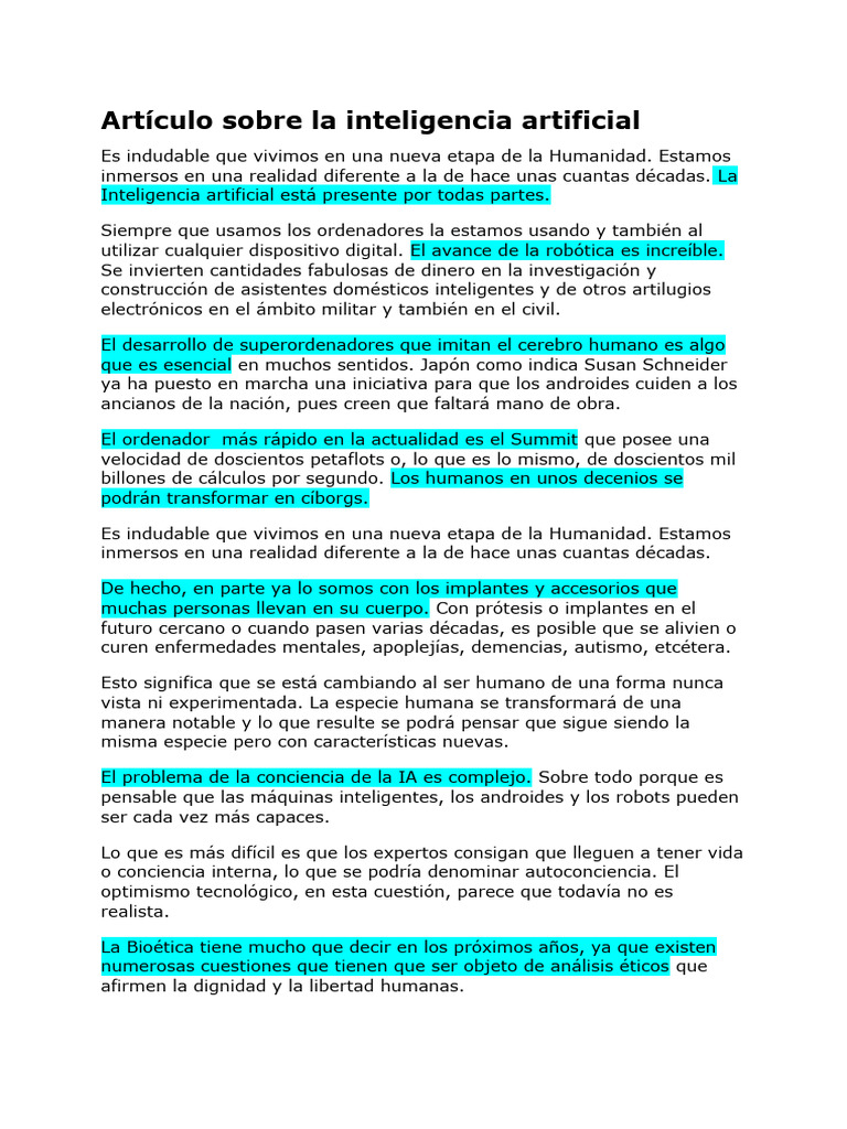 Artículo Sobre La Inteligencia Artificial | PDF | Inteligencia artificial | Inteligencia (IA) y ...