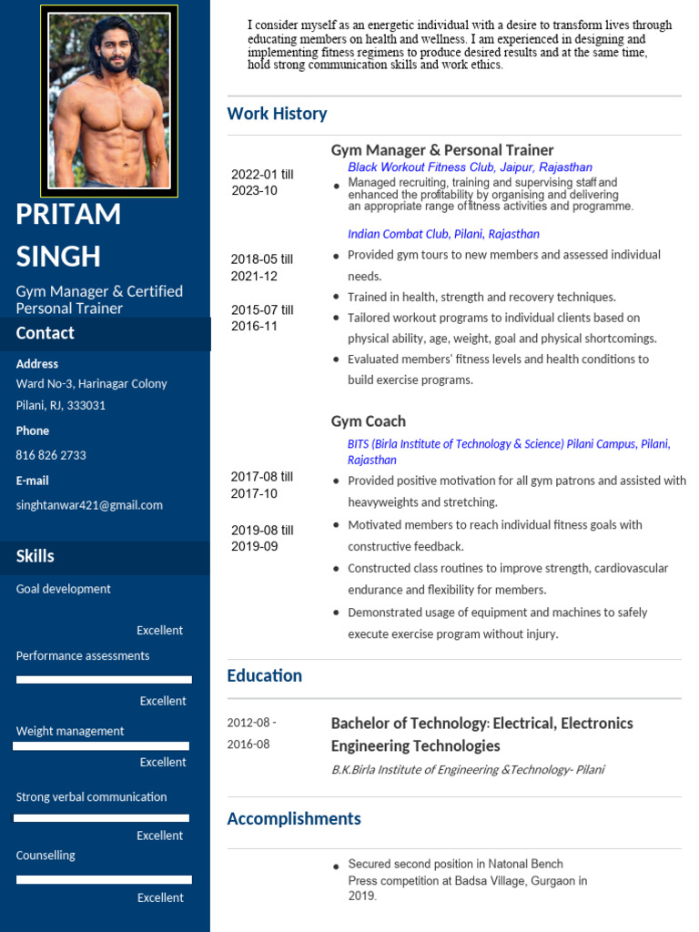 PRITAM SINGH CV Update New | PDF | Personal Trainer | Physical Fitness