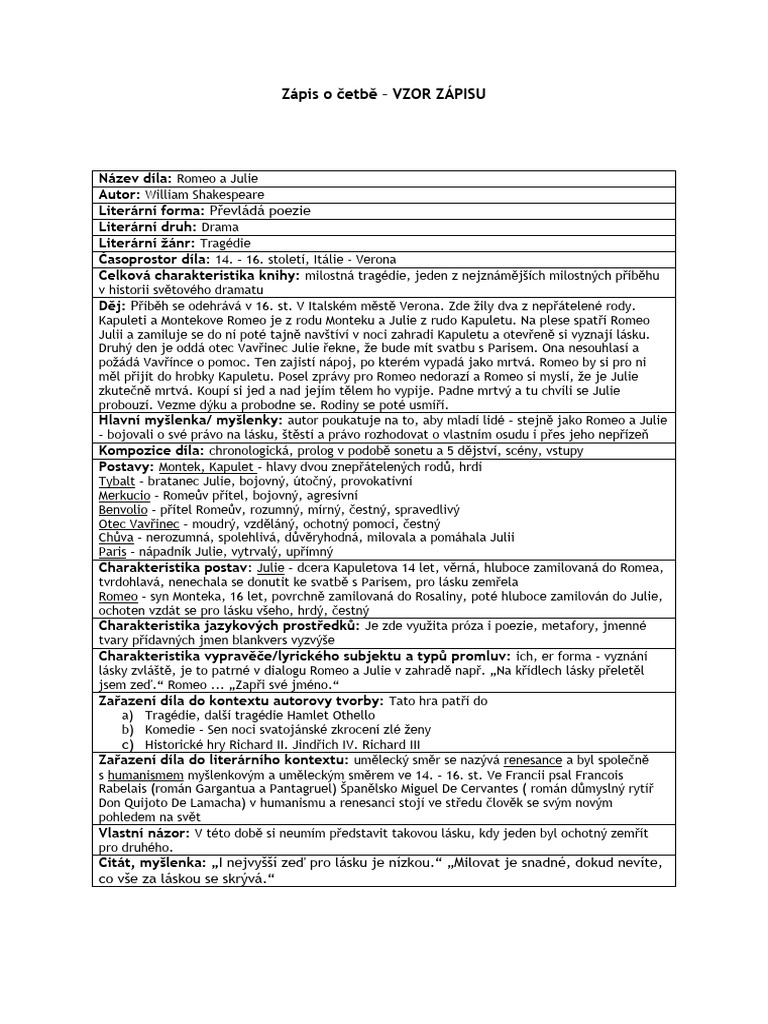 Zápis o Četbě-Vzor Prázdný | PDF