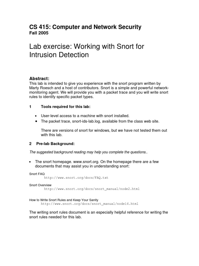 Working With Snort For Intrusion Detection Lab | PDF | Port (Computer Networking) | Cyberwarfare