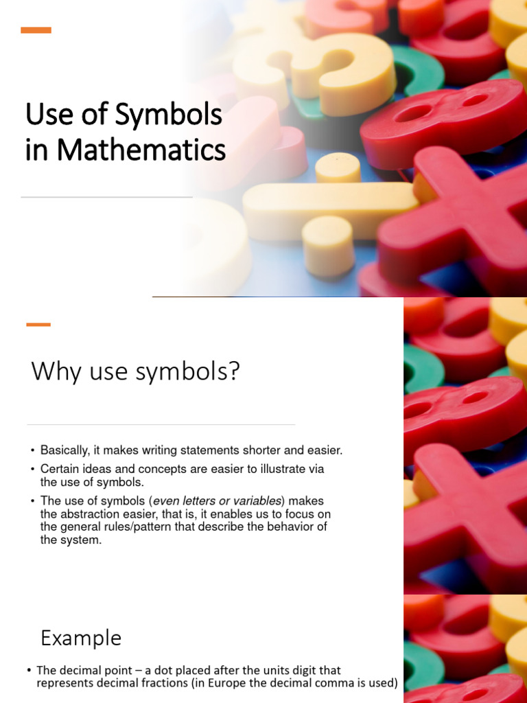 Lec 2.1 Use of Symbols in Mathematics | PDF | Numbers | Multiplication Lec 2.1 Use of Symbols in Mathematics | PDF | Numbers | Multiplication