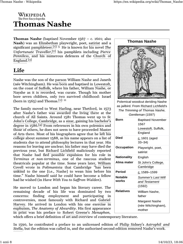Thomas Nashe - Wikipedia | PDF