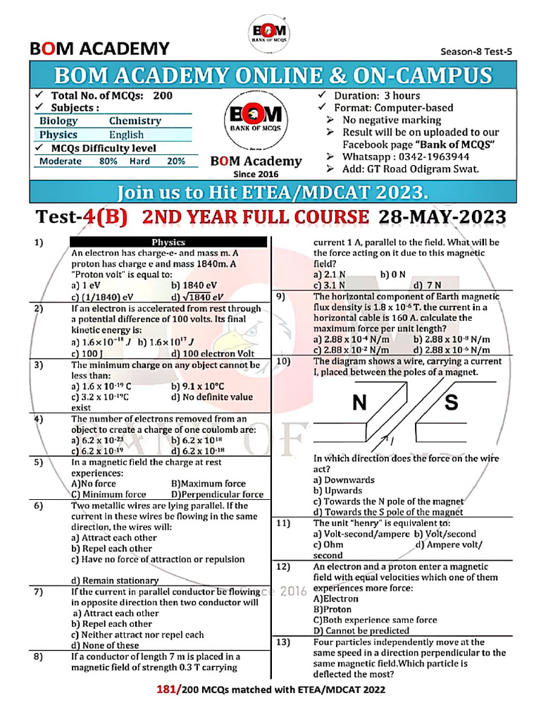 Bom Sunday Test (Online & Swat Cam.) 28 May 2023 | PDF
