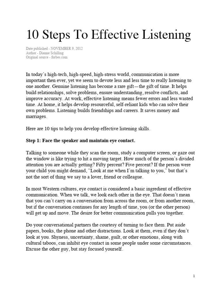 10 Steps To Effective Listening | PDF | Thought | Nonverbal Communication