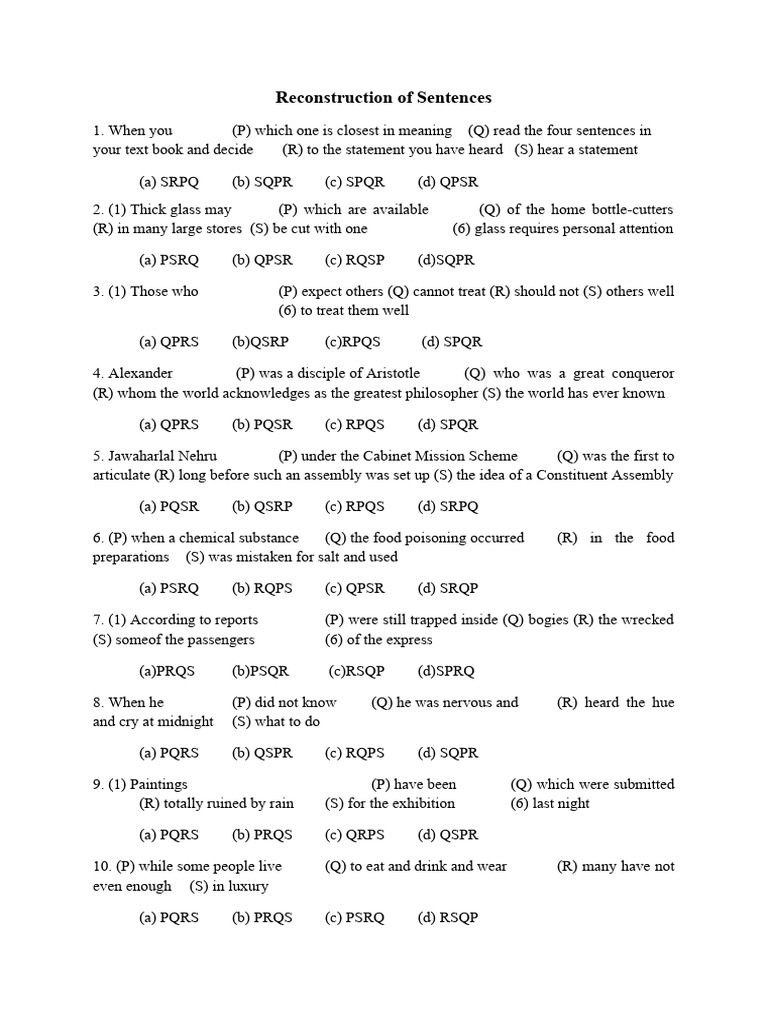 Reconstruction of Sentences | PDF