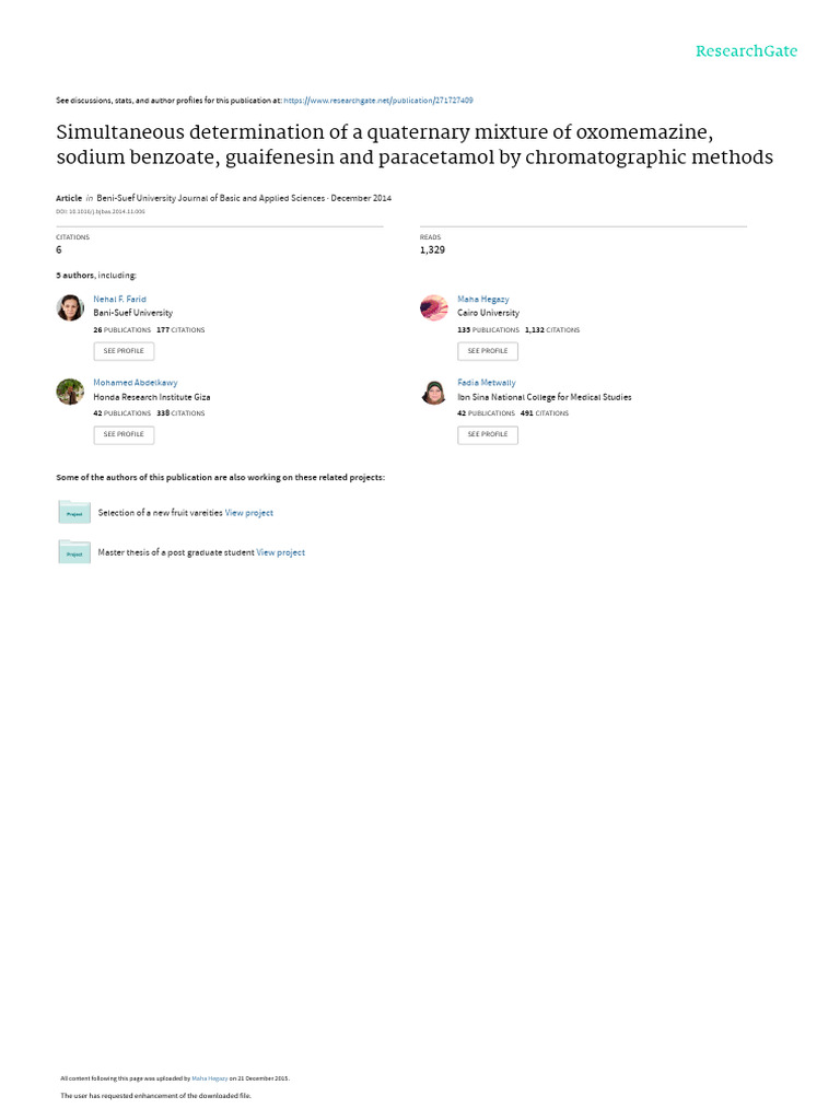 Simultaneous Determination Of A Quaternary Mixture Pdf High Performance Liquid