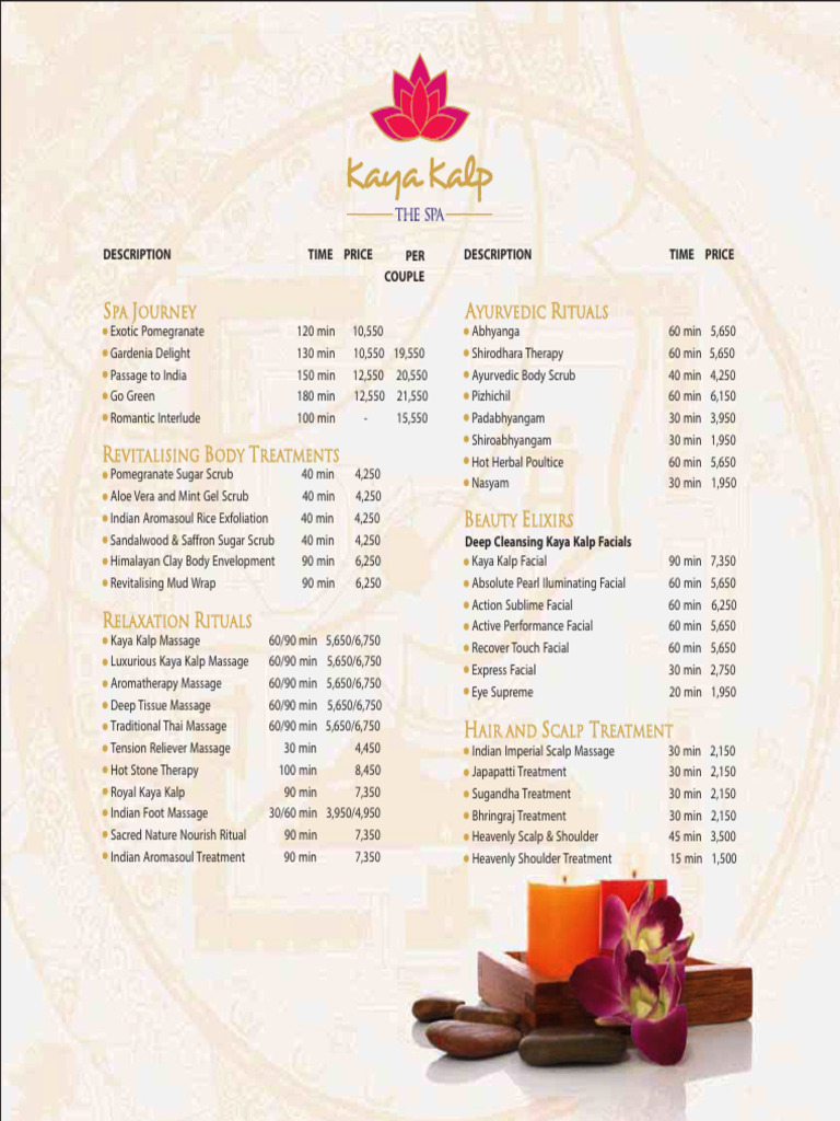 Kaya Kalp Menu | PDF | Massage | Shampoo