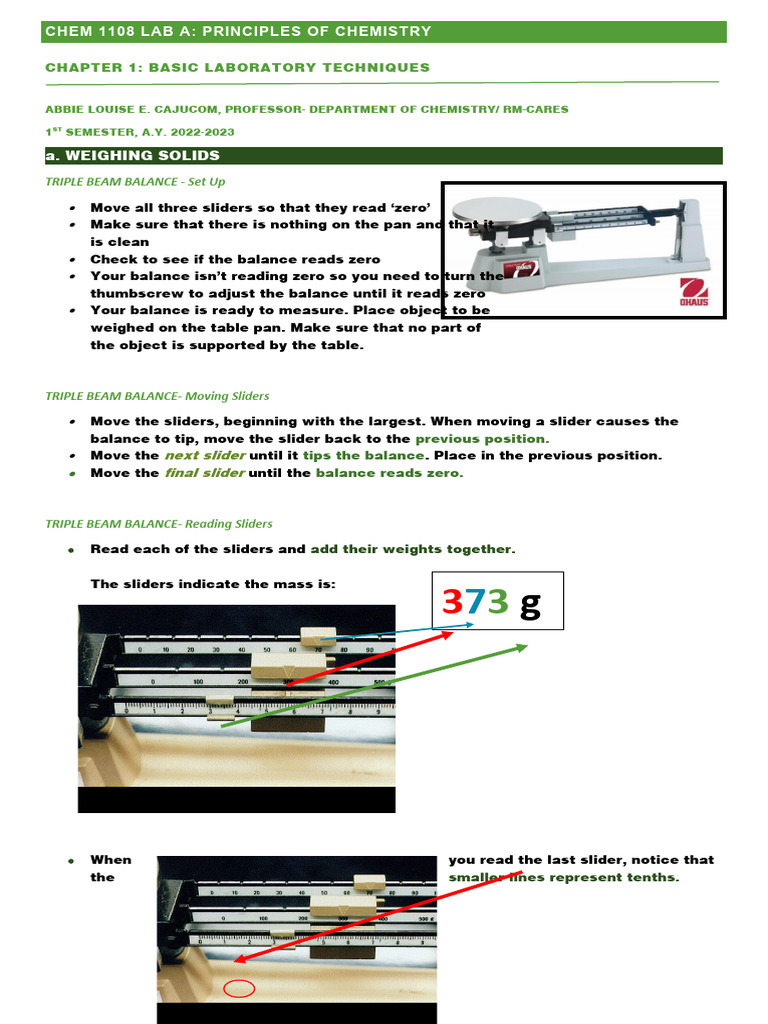 CHEM-LAB-1108-CHAPTER-1.-Basic-Lab-Techniques | PDF | Evaporation | Weighing Scale