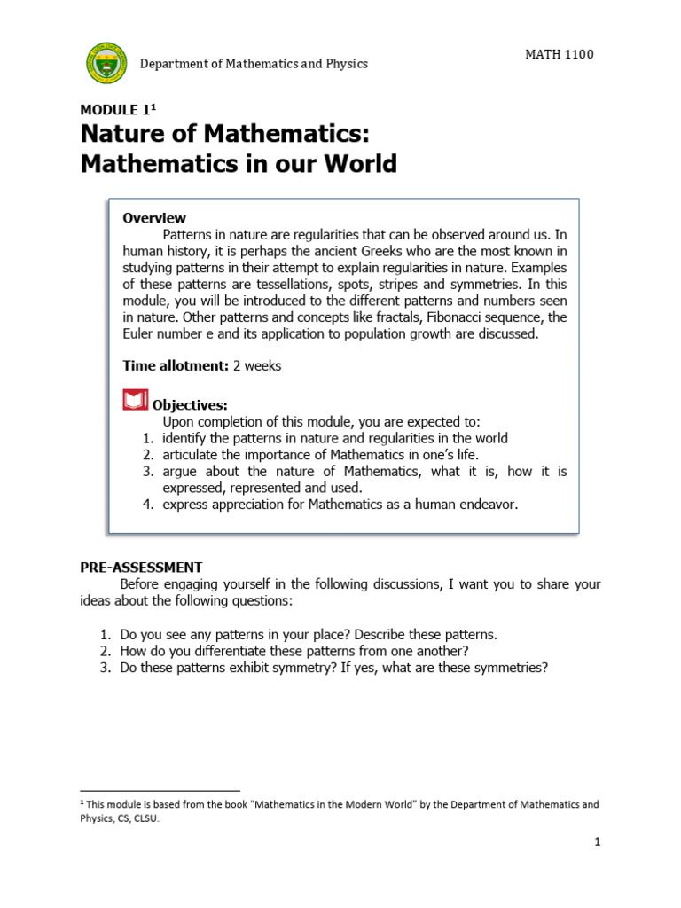 Math 1100 Module 1 | PDF | Pattern | Interest