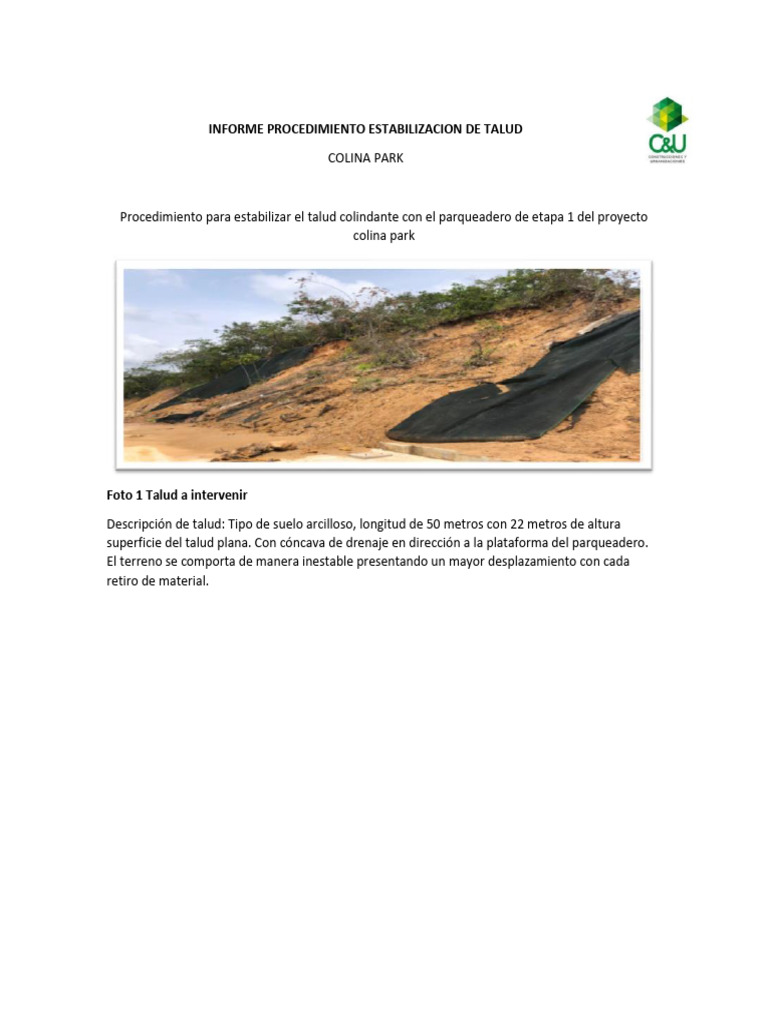 Estabilización de Talud en Colina Park | PDF | Ciencia y matemáticas ...