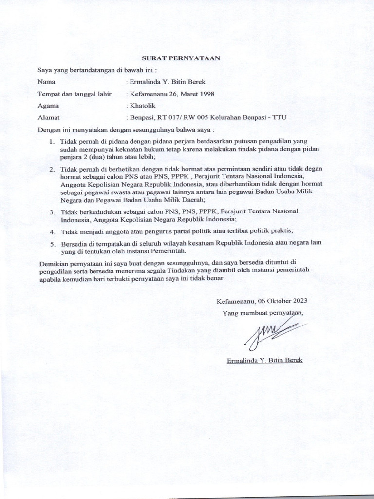 Surat Pernyataan | PDF