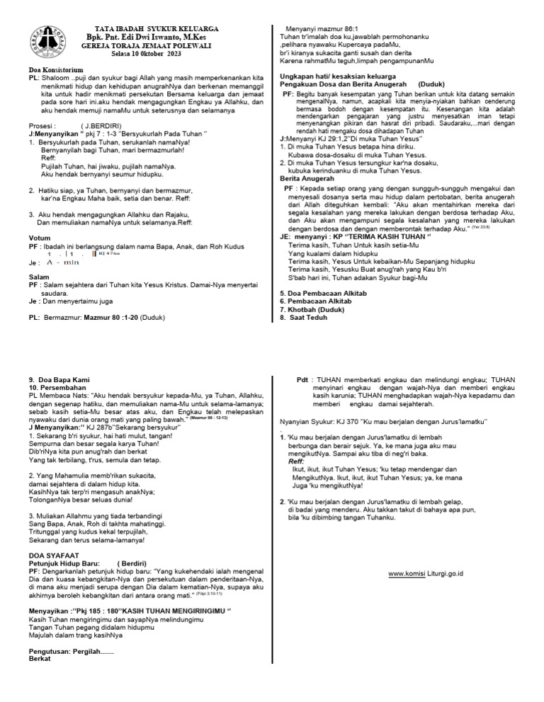 TATA IBADAH SYUKUR KEL Bpk.Edi Dwi Iswanto | PDF