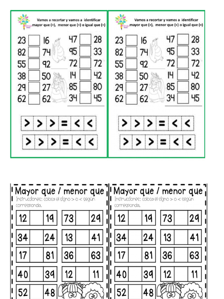 Mayor Menor o Igual Guia Cuaderno | PDF