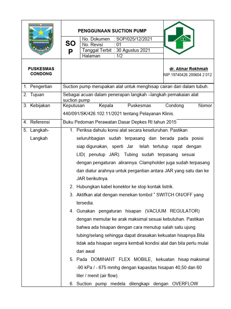 2. Sop Penggunaan Suction Pump | PDF