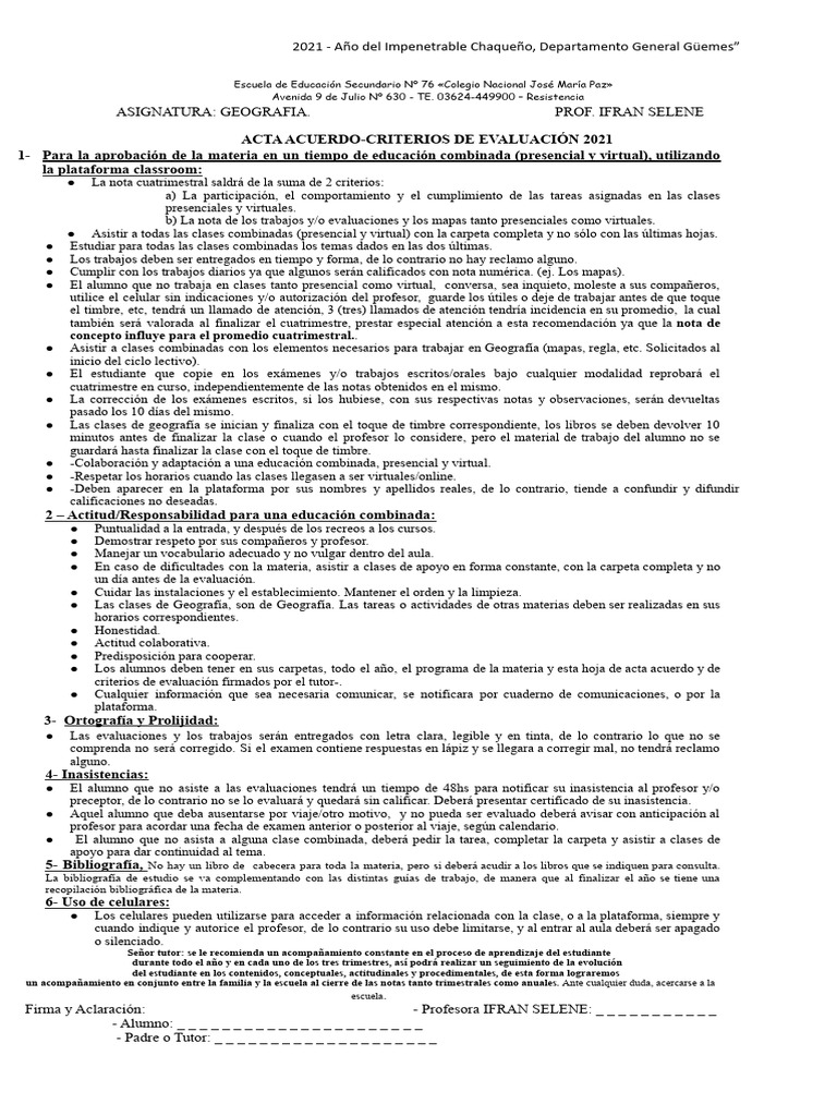 Criterio de Evaluacion 2021 Geografia | PDF | Evaluación Criterio de Evaluacion 2021 Geografia | PDF | Evaluación
