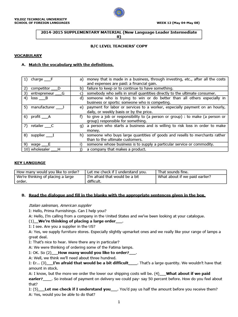 New Language Leader Intermediate Unit 8 Key | PDF | Atlantis