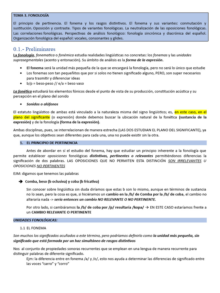 Resumen Tema 3 Fonética y Fonología | PDF | Fonología | Fonema
