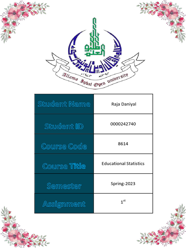 Raja Daniyal (0000242740) 8614 - Assignment 1 | PDF | Statistics | Sampling (Statistics)