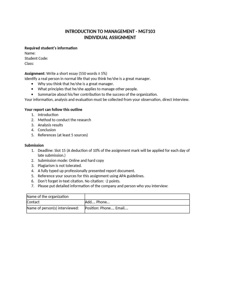 Individual Assignment - MGT103 | PDF