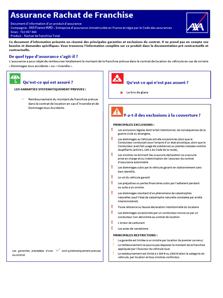 Rachat de Franchise Total AXA | PDF | Assurance | Droit des affaires